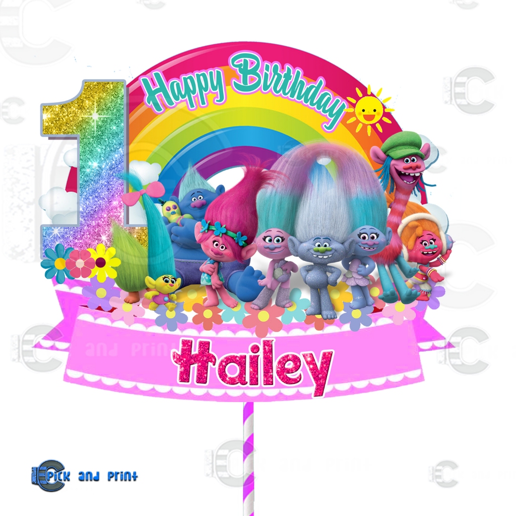 Personalized/Customized Trolls Theme Cake Topper for DIY Party ...