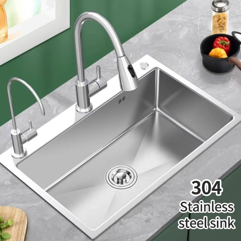 SUS 304 Kitchen Sink Thickness Single Double Black & Silver Stainless Steel Free Drain&Basket ...