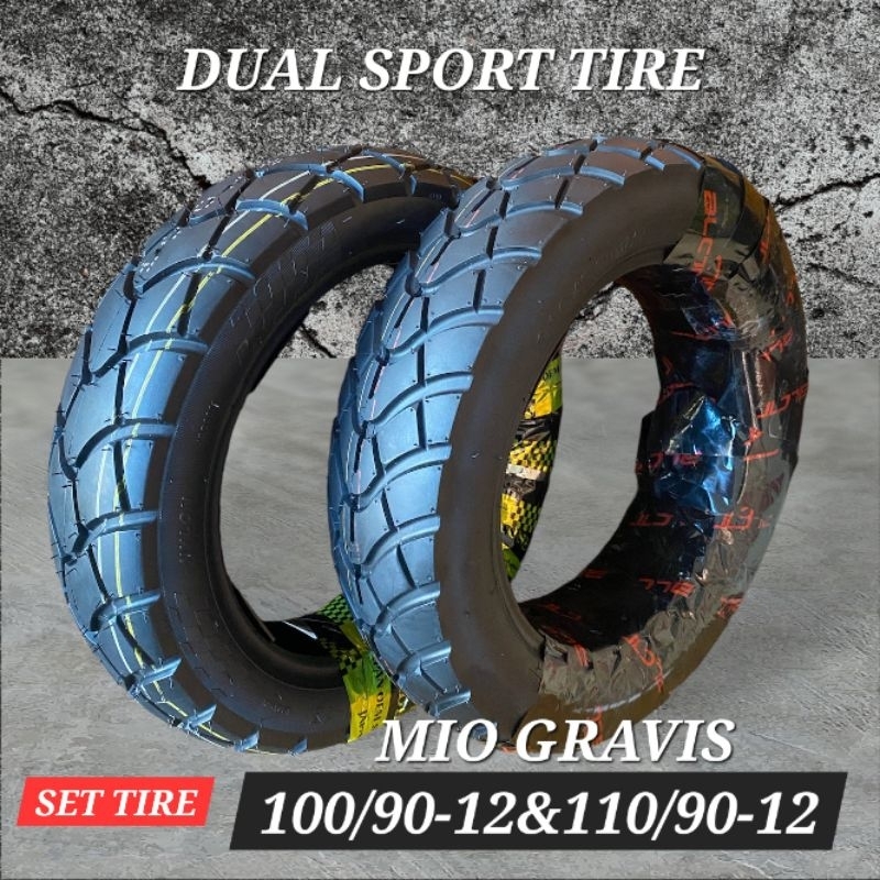 YAMAHA MIO GRAVIS, TIRE SET 110/90-12 & 100/90-12 Dual sport Tibeless ...