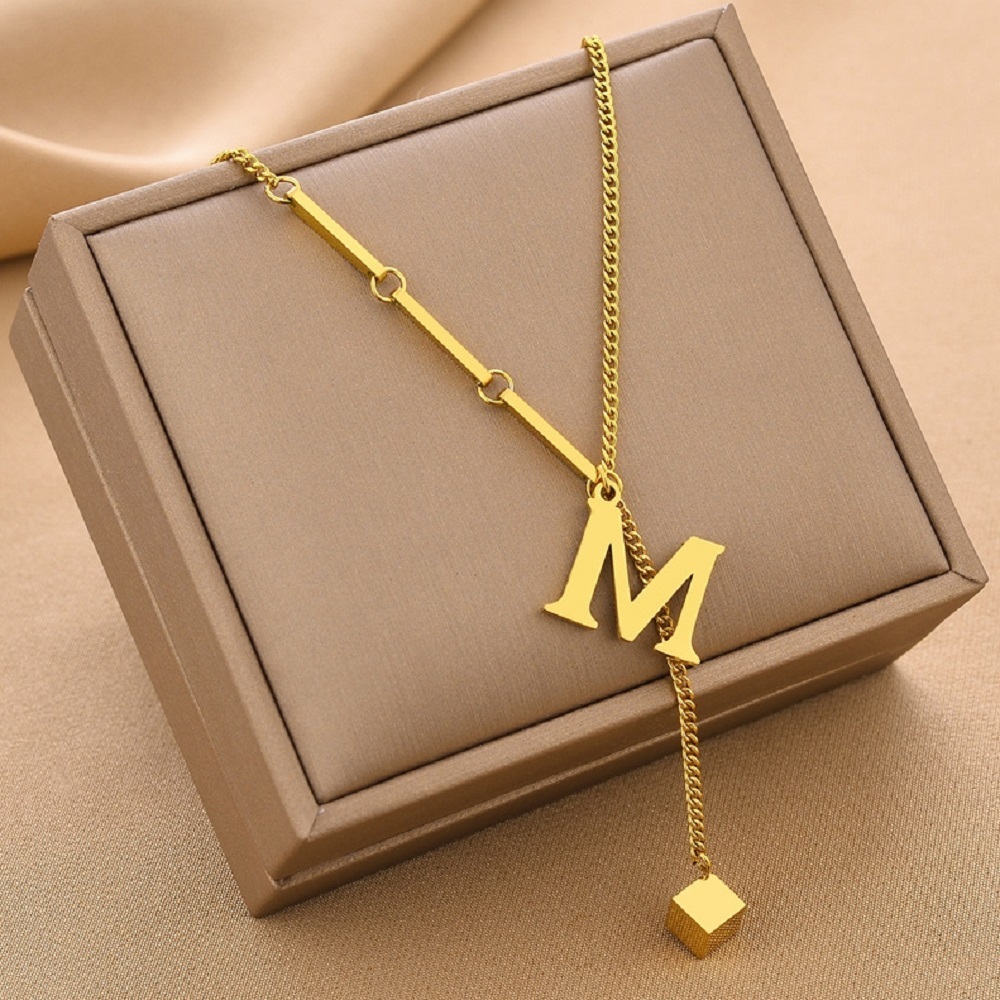 Stainless Steel Initial Necklaces 18K Gold Plated Letter Pendant ...