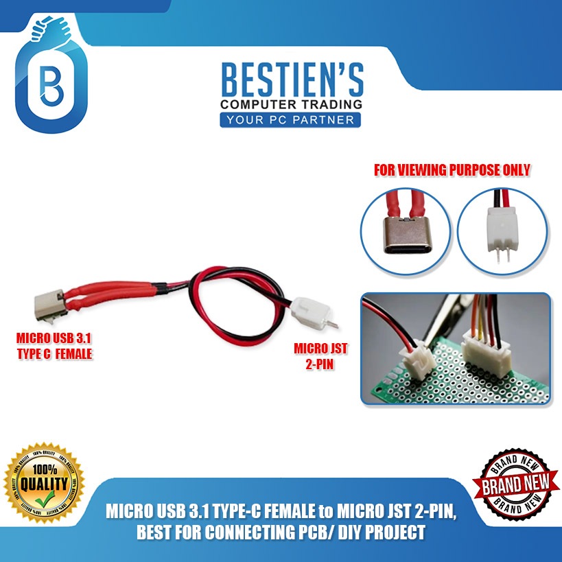 MICRO USB 3.1 TYPE-C FEMALE to MICRO JST 2-PIN, BEST FOR CONNECTING PCB ...