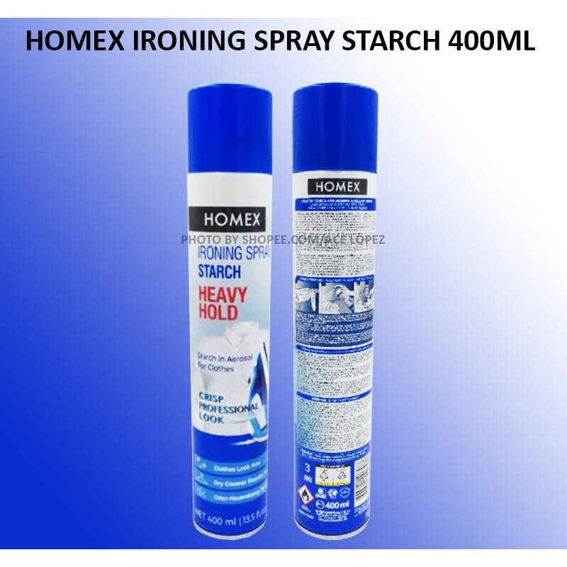 Homex Iron ing Spray Starch Heavy Hold Aerosol Crisp Professional Look ...