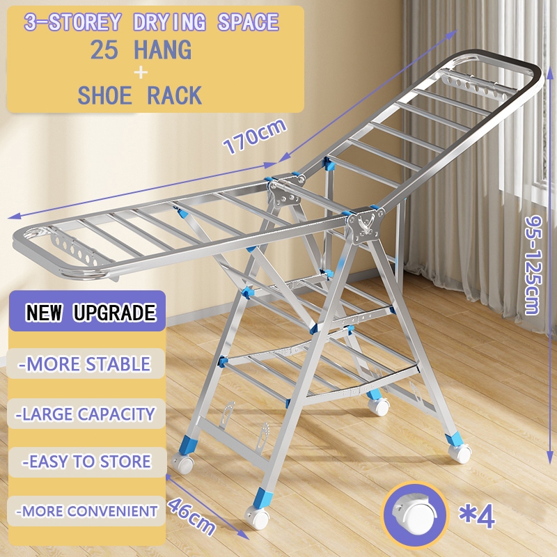 Sampayan Stainless Sampayan Foldable Wall Clothes Rack Heavy Duty ...