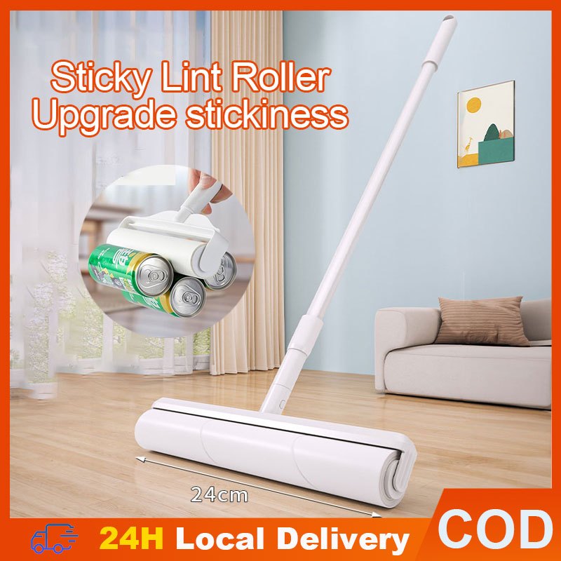 19/24CM Lint Roller Long Handle Sticky Roller Floor Carpet Pet Hair ...