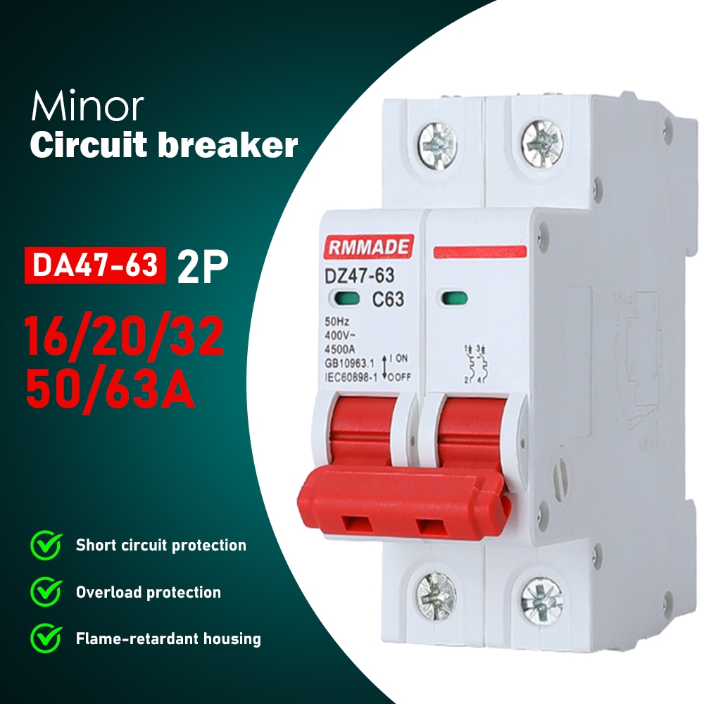 2P Mini Circuit breaker Air Switch DC 1000V Battery Switch MCB 10A~63A Overload Short Circuit ...