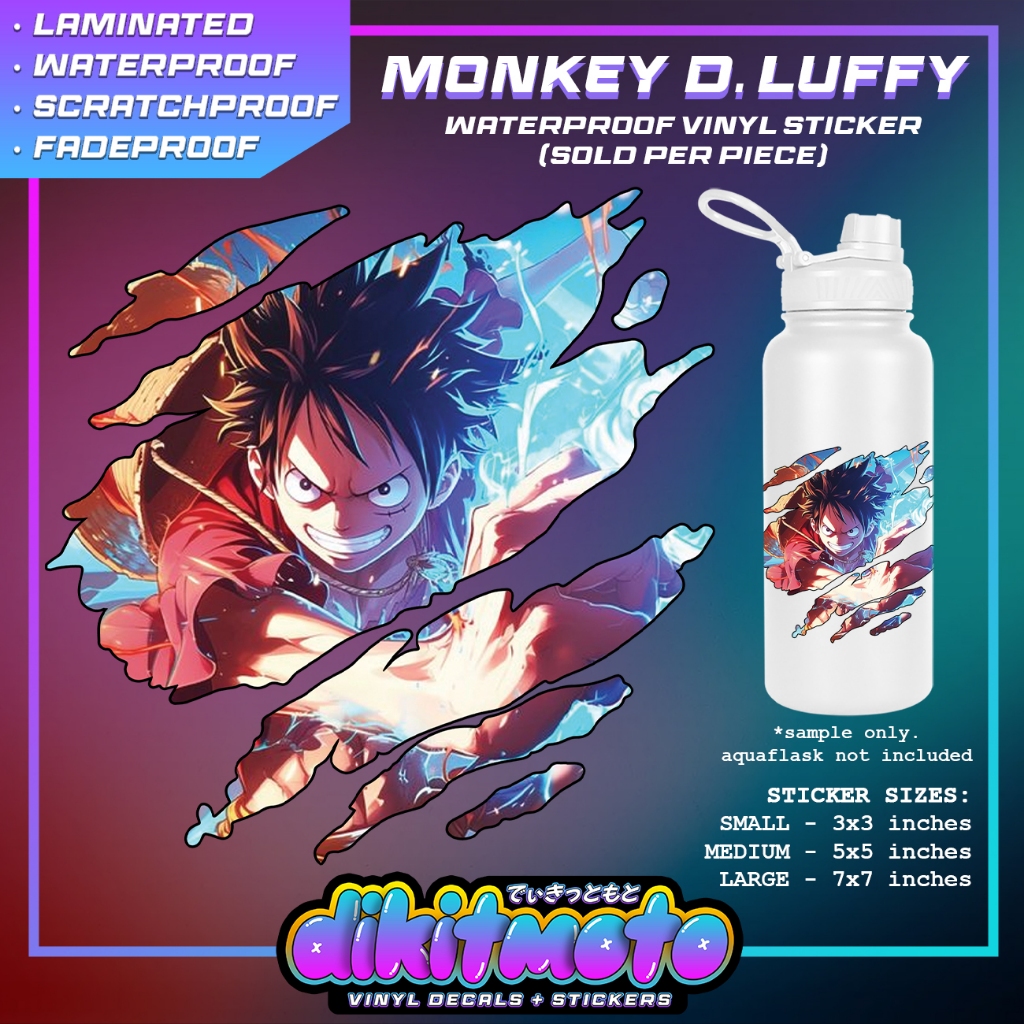 [dikitmoto] Monkey D Luffy #11 Scratch Sticker Waterproof Vinyl Sticker ...