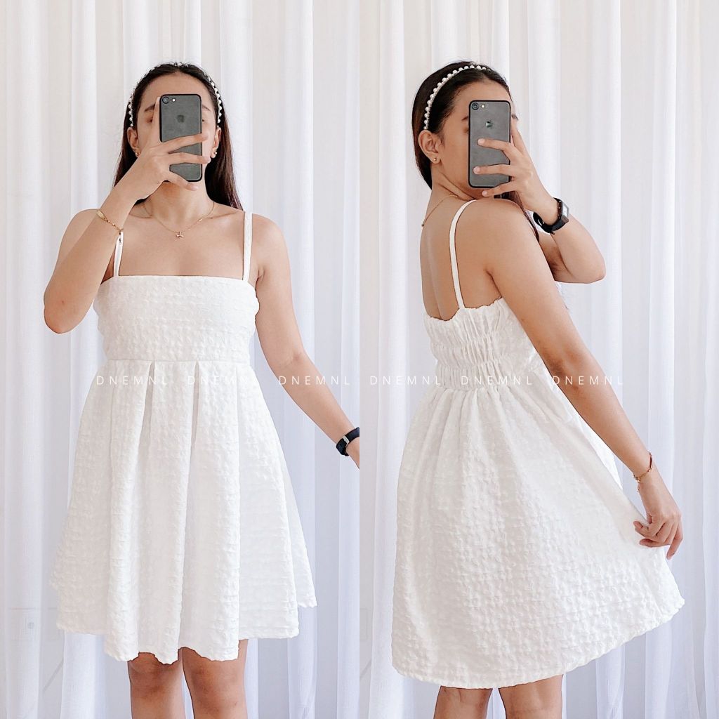 DNEMNLPH Priscilla Textured Embossed Floral String Mini Dress - BKK Fashion Baby Doll Vintage ...