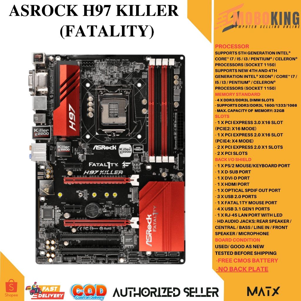 ASROCK H97 KILLER 5TH 4TH GEN Desktop Motherboard H97 Socket LGA 1150 ...