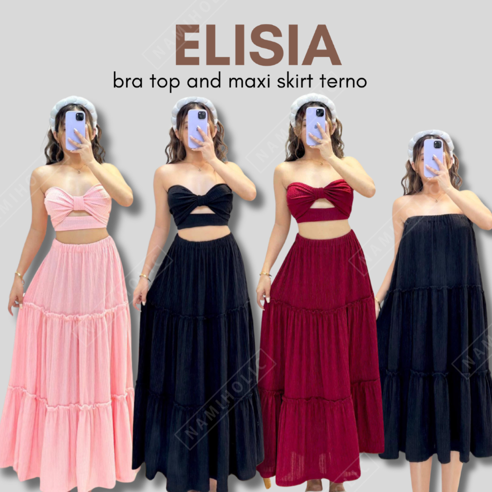Namiholic Elisia Bra Top and Maxi Skirt Terno I Bark Crepe Fabric I XS ...