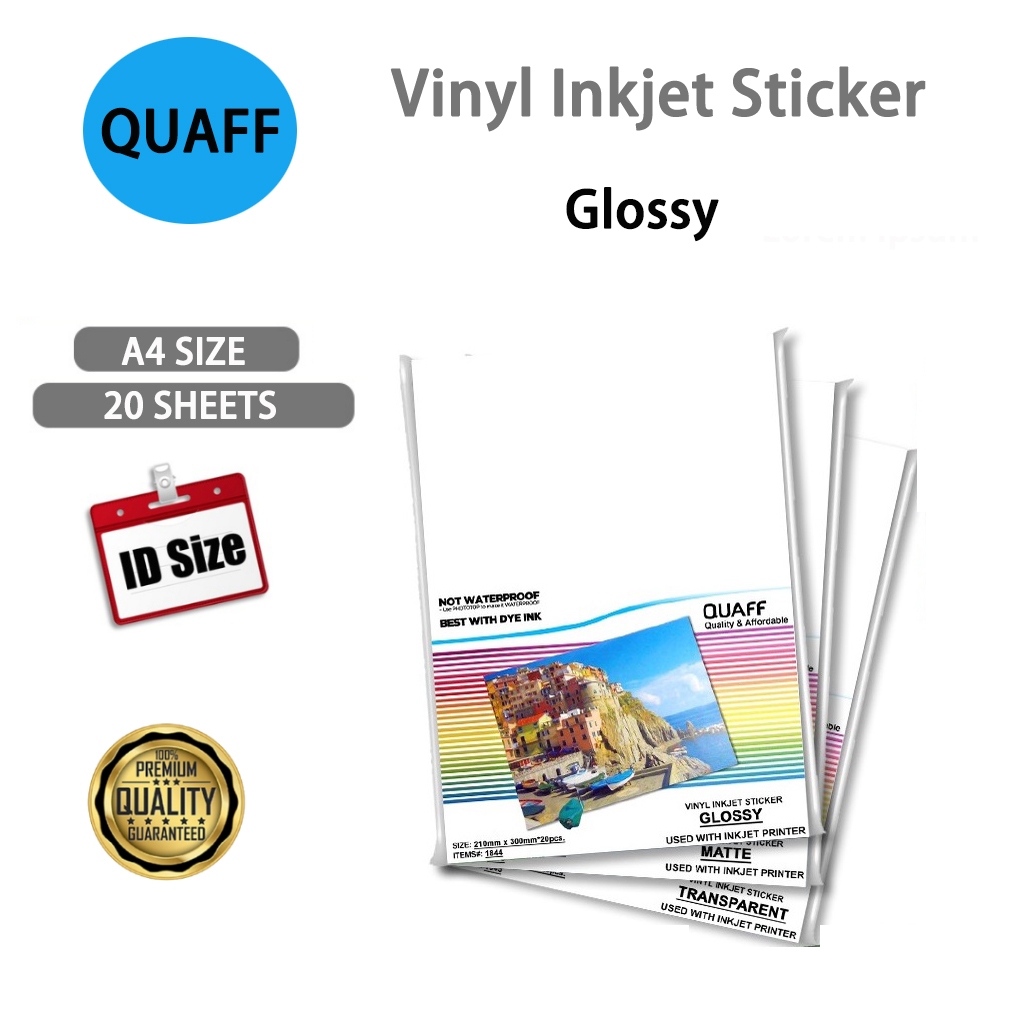 QUAFF Vinyl Inkjet Sticker A4 Size (Glossy / Matte / Transparent ...