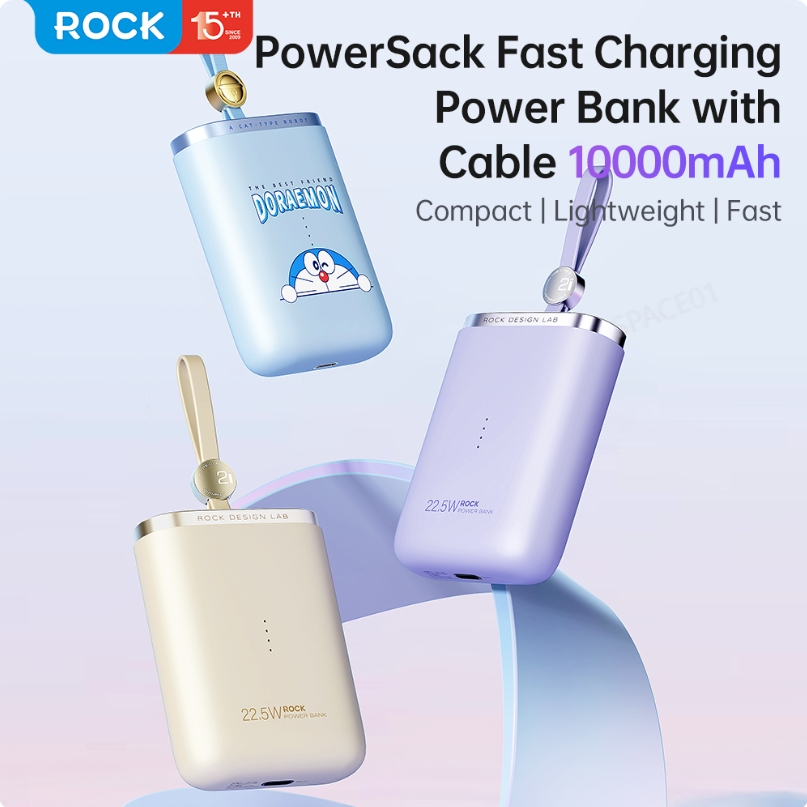 Rock Space PowerSack Powerbank with Built-in Cable 10000mAh PD22.5W ...