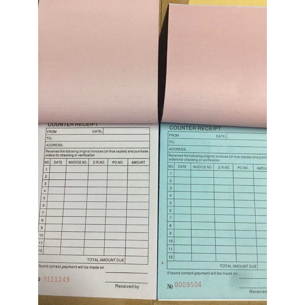 COUNTER RECEIPT LIST 13.2X19.2CM duplicate and triplicate carbon paper ...