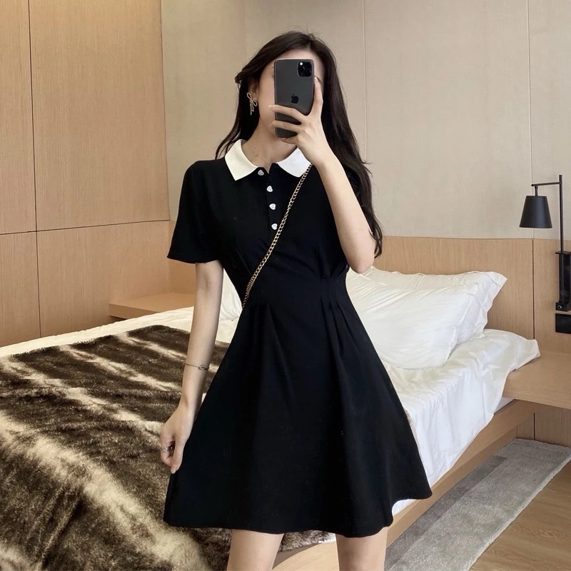 black polo neck dress for women’s summer dress with slim waist and ...