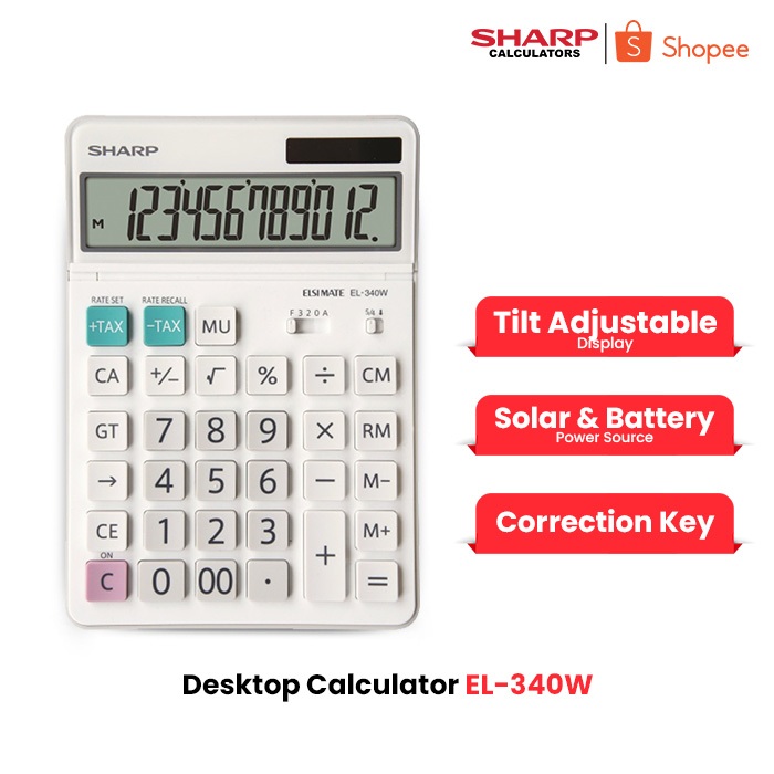 Sharp Desktop Calculators 12 Digit Large Display EL-340W | Shopee ...