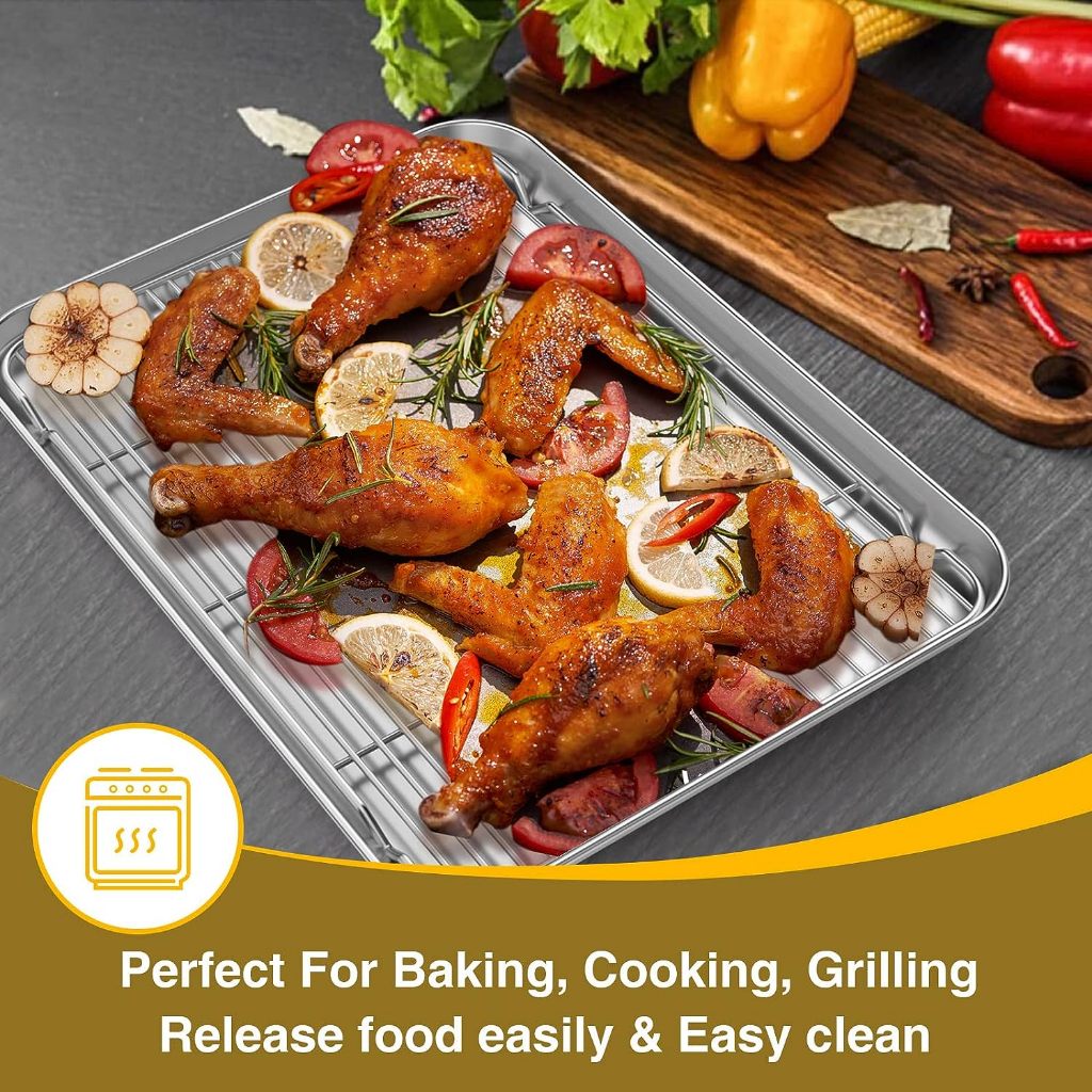 Stainless Steel Baking Tray with Removable Cooling Rack Set Non-stick ...