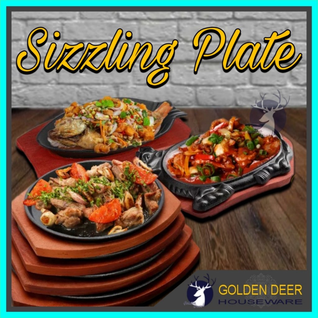 SIZZLING PLATE IN CAST IRON WITH WOODEN BASE MULTI SHAPE & SIZE ...