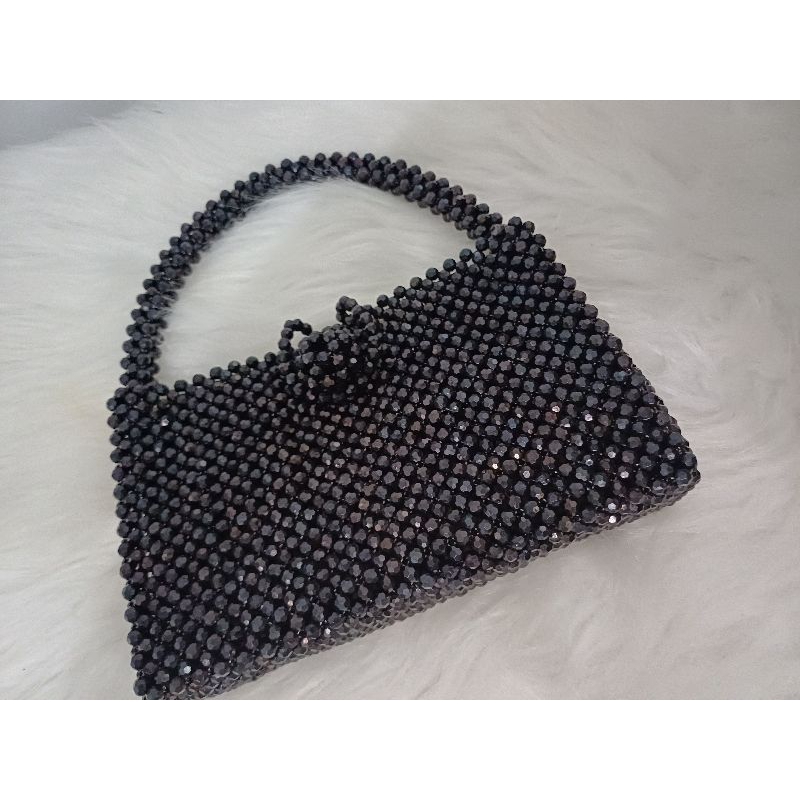 Beaded hand bag no zipper Black (size 7.5 inches*8 inches) | Shopee ...