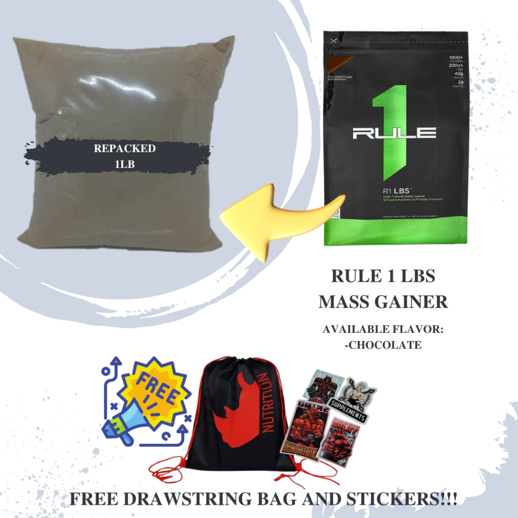 RULE 1 LBS HIGH CALORIE MASS GAINER 1LB FREE SLING BAG AND STICKERS ...