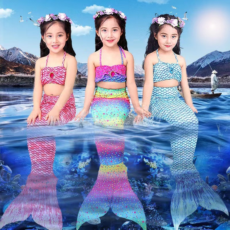 Mermaid Swimwear Clothes Set Kids Girls Cosplay Mermaid Beachwear Tail ...