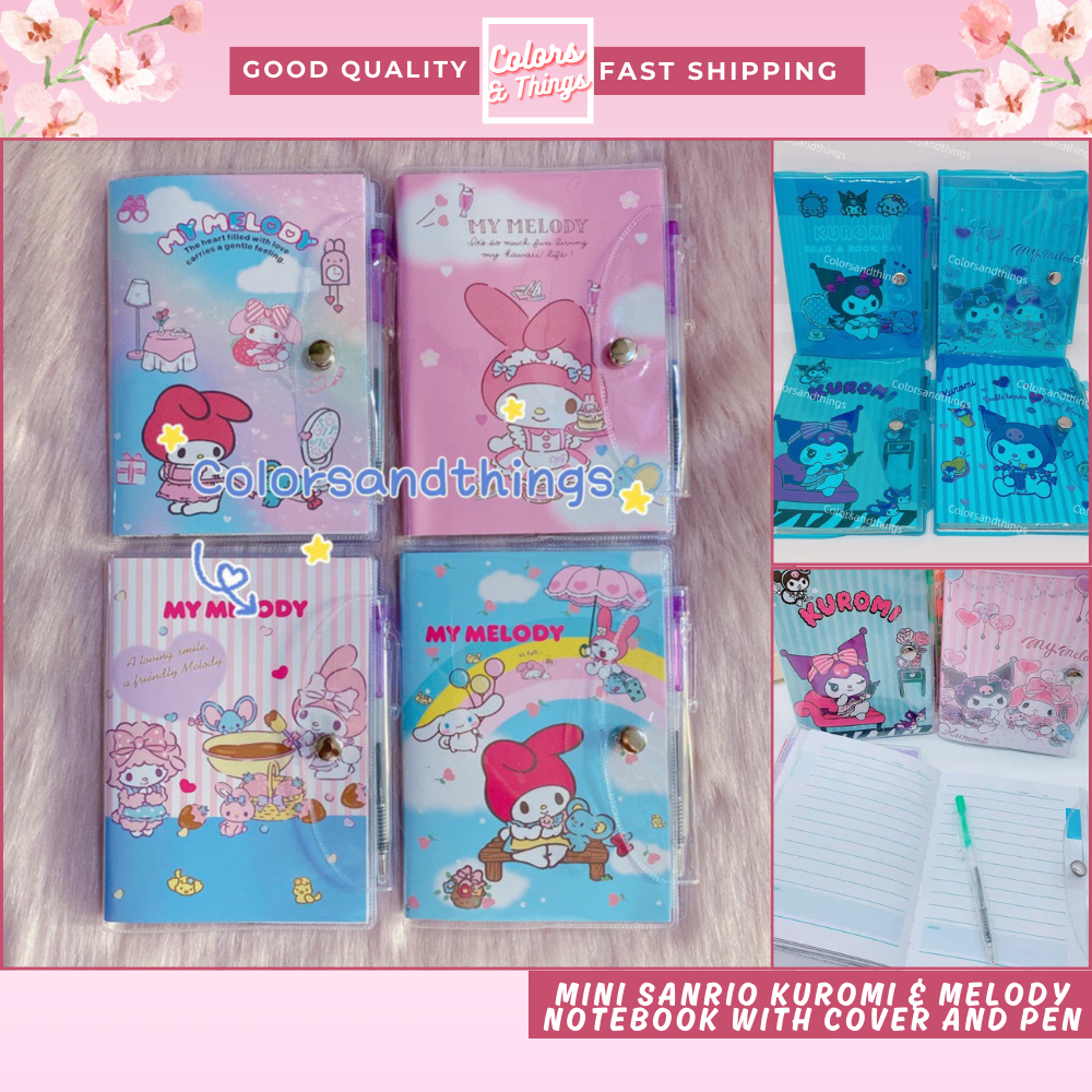 Sanrio Kuromi & Melody Mini Notebook with Cover and Mini Pen Cute ...