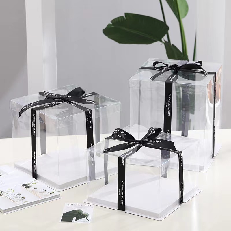 Clear Acetate Square Cake Box Packaging( 4 inches 1,2,3, layer ...