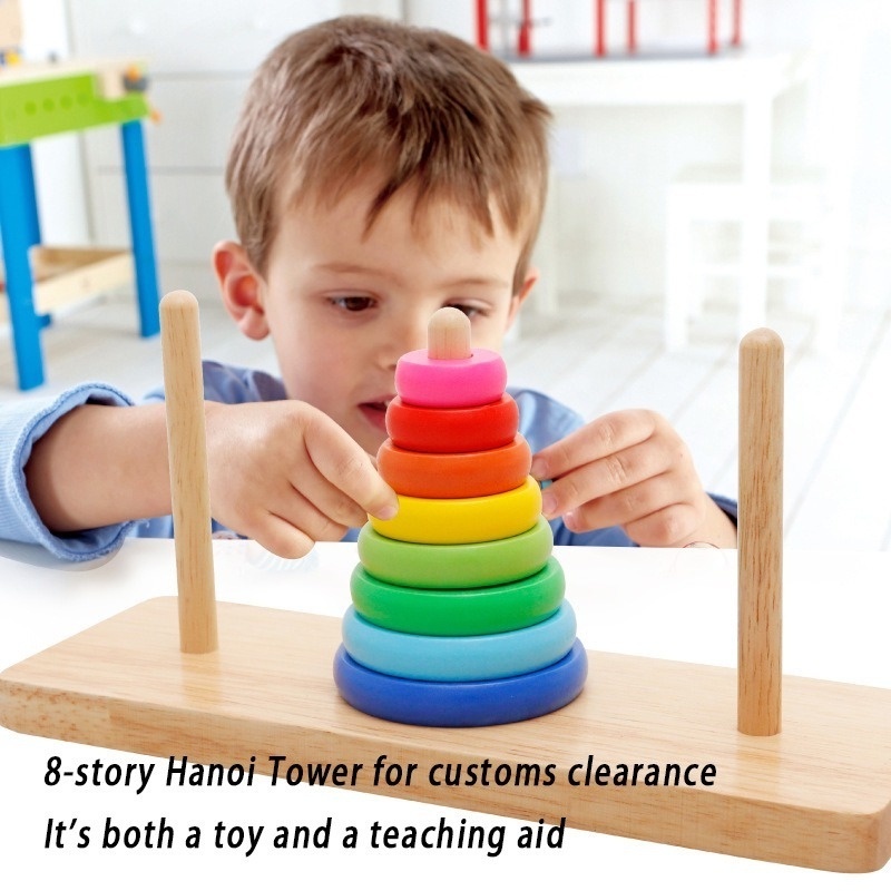 BABY WOODEN TRAP TOWER BUILDING BLOCKS OF HANOI TOWER WOODEN TOYS 8 ...