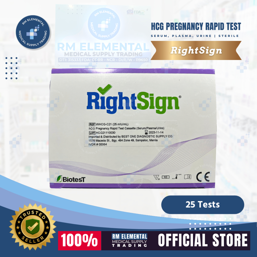 [ BOX ] Pregnancy Test RIGHTSIGN Serum, Plasma, Urine-25 Tests/ BOX ...