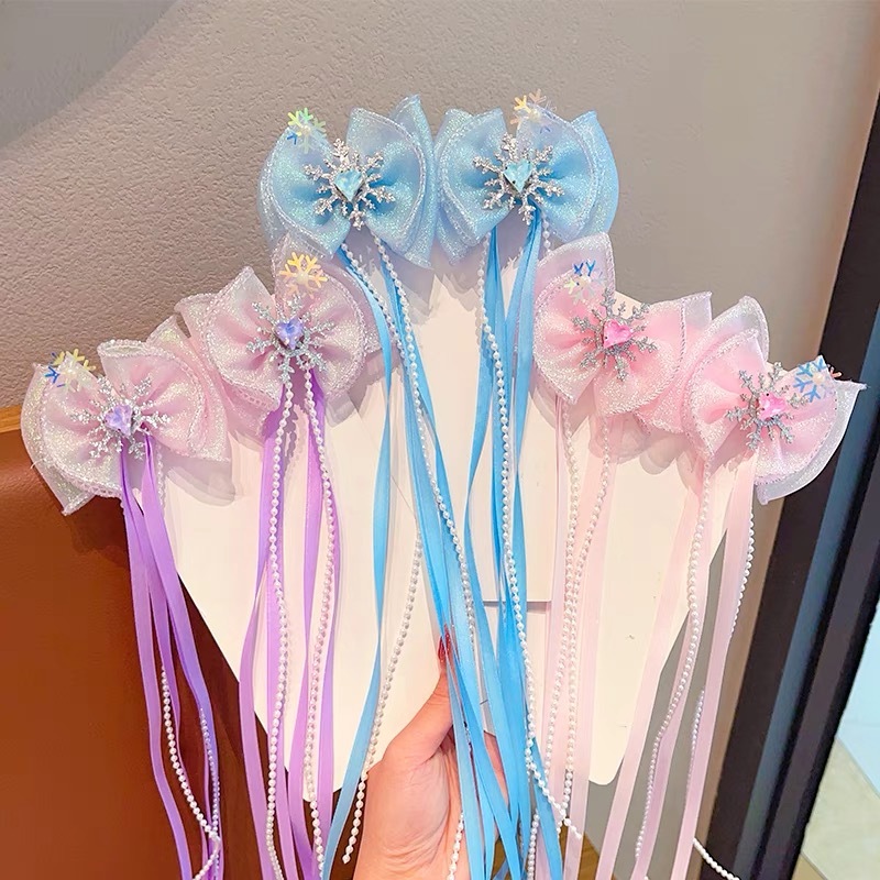 Children's super fairy hairpin little girl tassel bow veil streamer ...