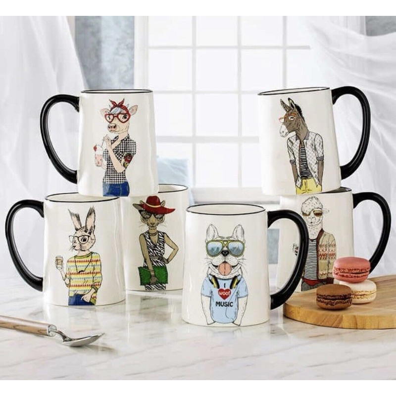 CERAMIC BIG MUG Signature Housewares - Stoneware Hipster Animal Coffee ...