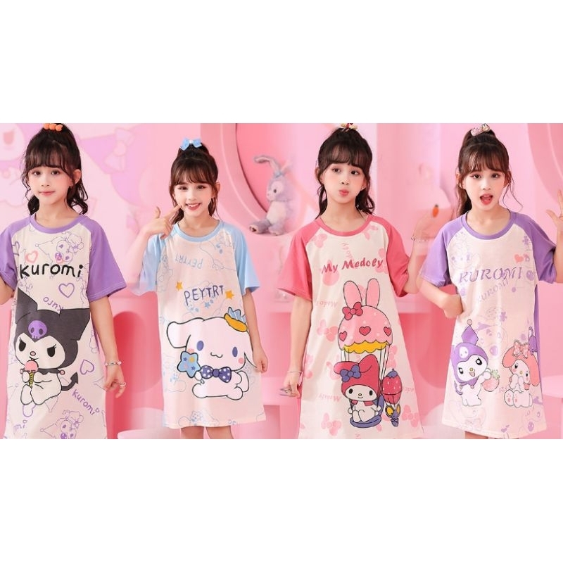 WIHan New Korean kids daster Cartoon Sleep Wear Dress Cotton Spandex 2 ...