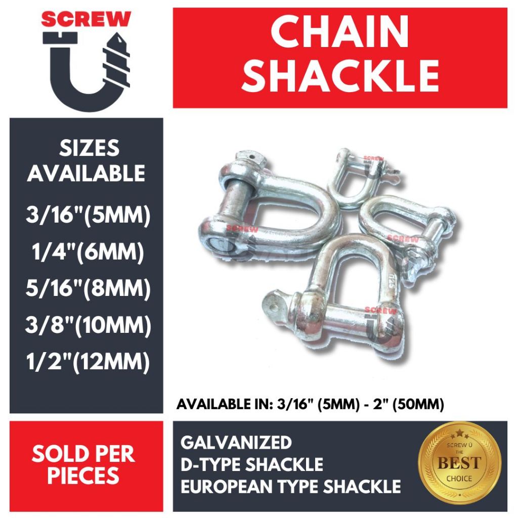 3/16" - 1/2" D-Type Galvanized Chain Shackle Anchor Shackles GI D ...