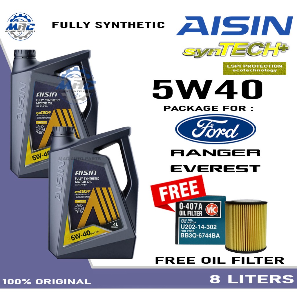 AISIN Fully Synthetic 5W-40 8 LITERS ENGINE OIL PACKAGE FORD EVEREST ...
