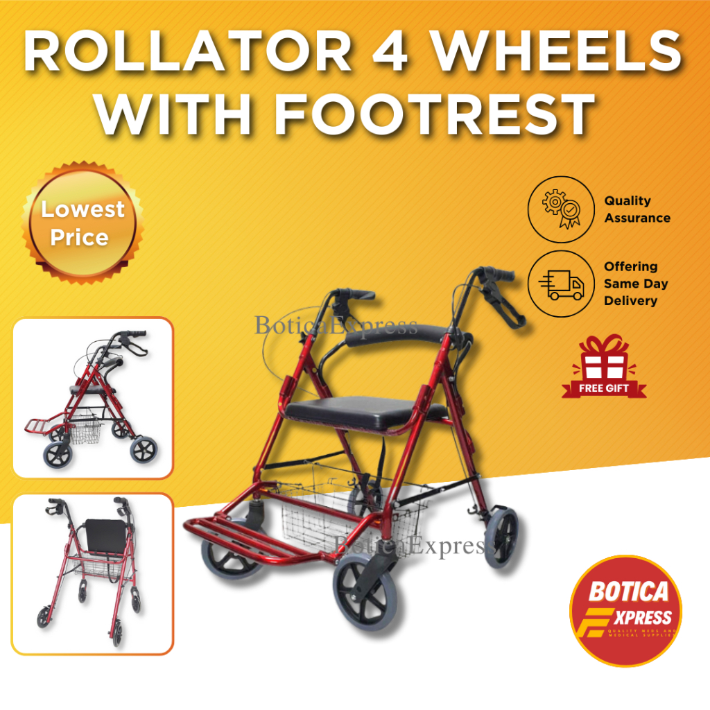 Rollator 4 wheels with Footrest | Shopee Philippines