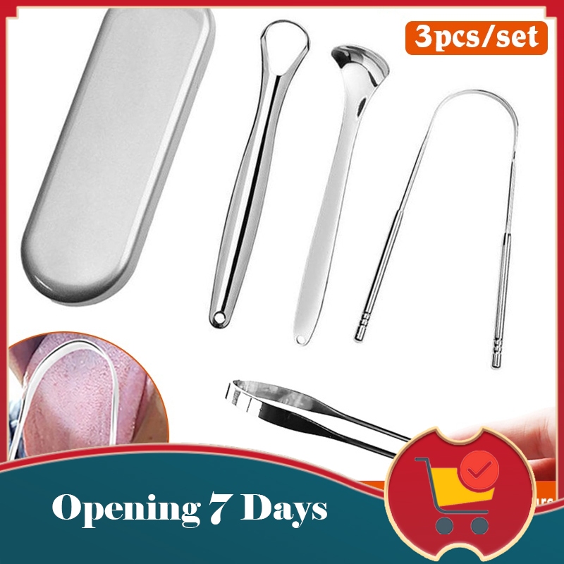 3pc Tongue scaper Stainless Steel Tongue Scraper Set With Storage Case ...
