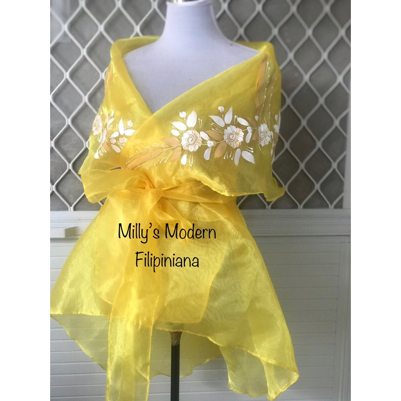 Elise beige yellow handpaint millys modern filipiniana wrap around ...