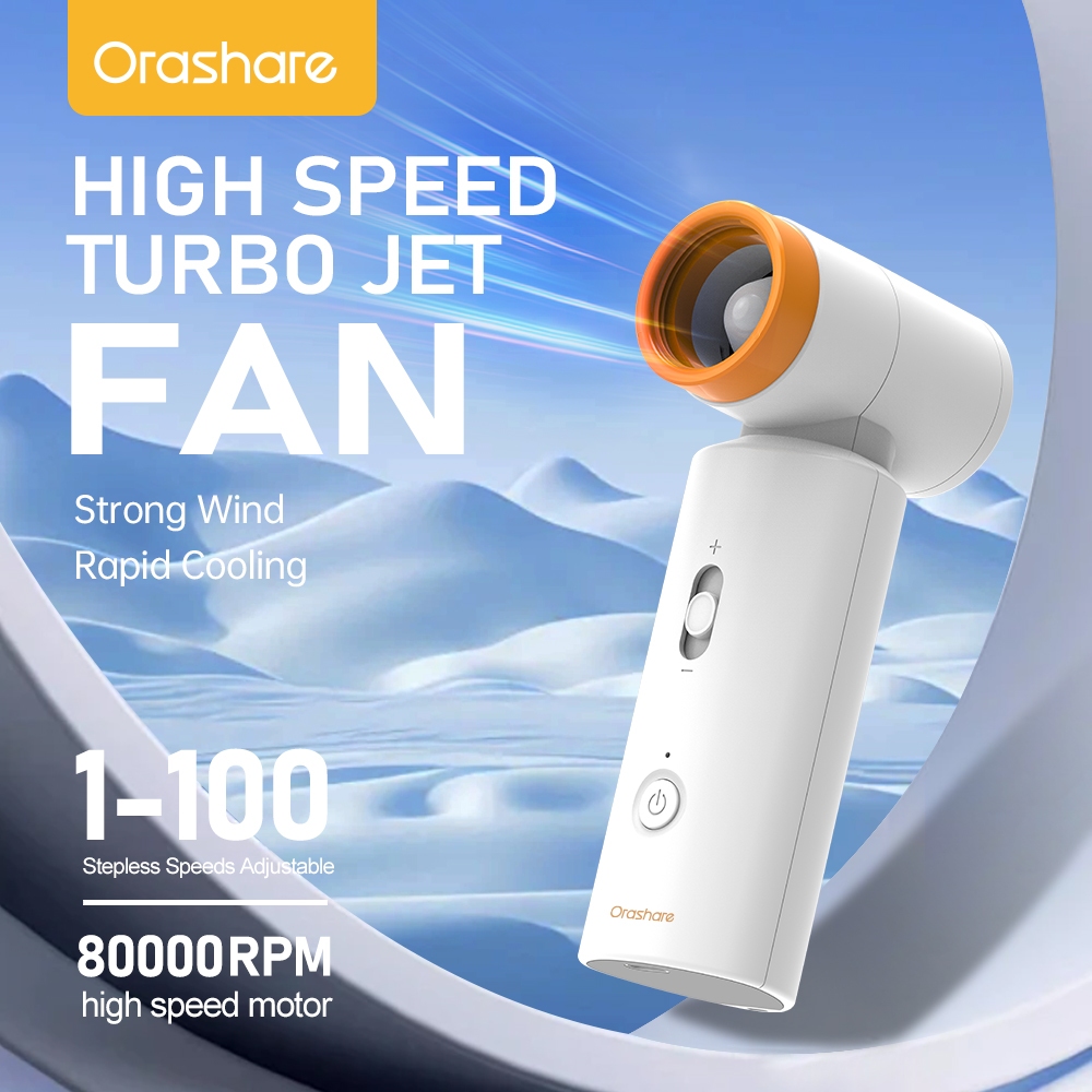 Orashare HF06 3 in 1 Portable Turbo Jet Fan Rechargeable 1-100 Speeds ...