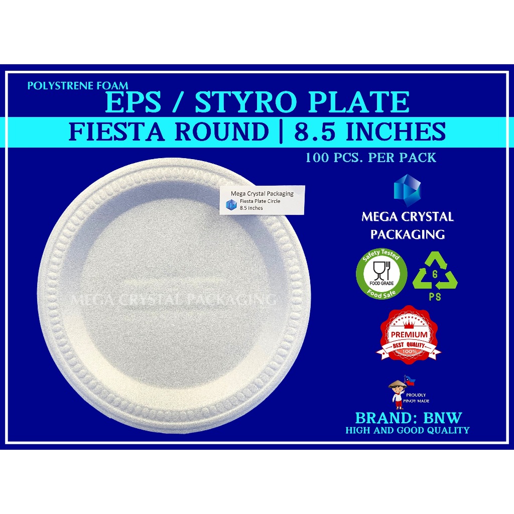 [100 Pcs] Styro / Disposable Fiesta Plate Round 8.5 Inches | Shopee ...