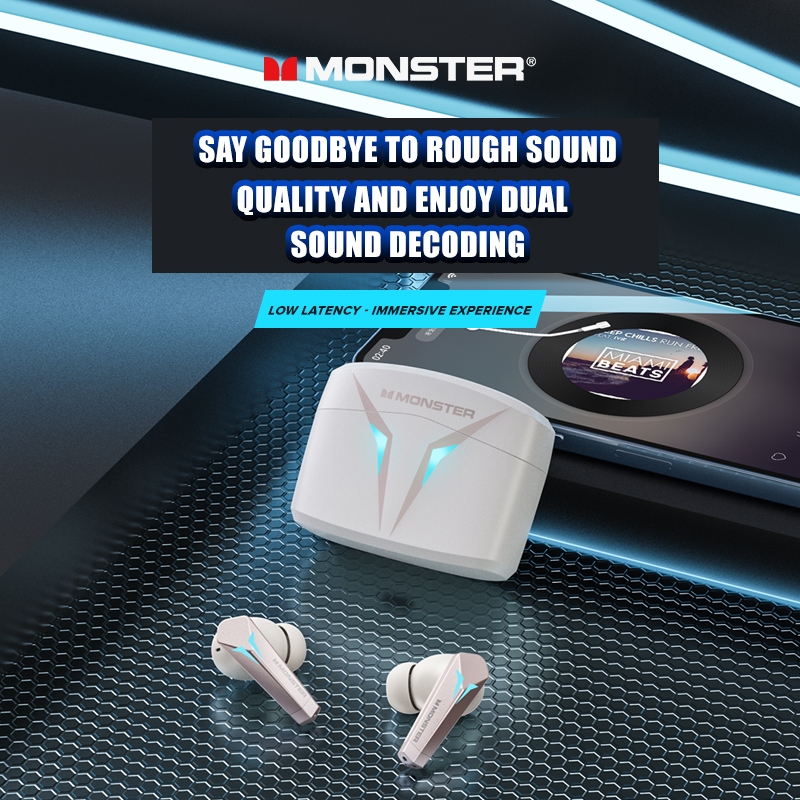 Monster XKT06 Gaming Earbuds Wireless Bluetooth 5.3 Earphones TWS Bass ...