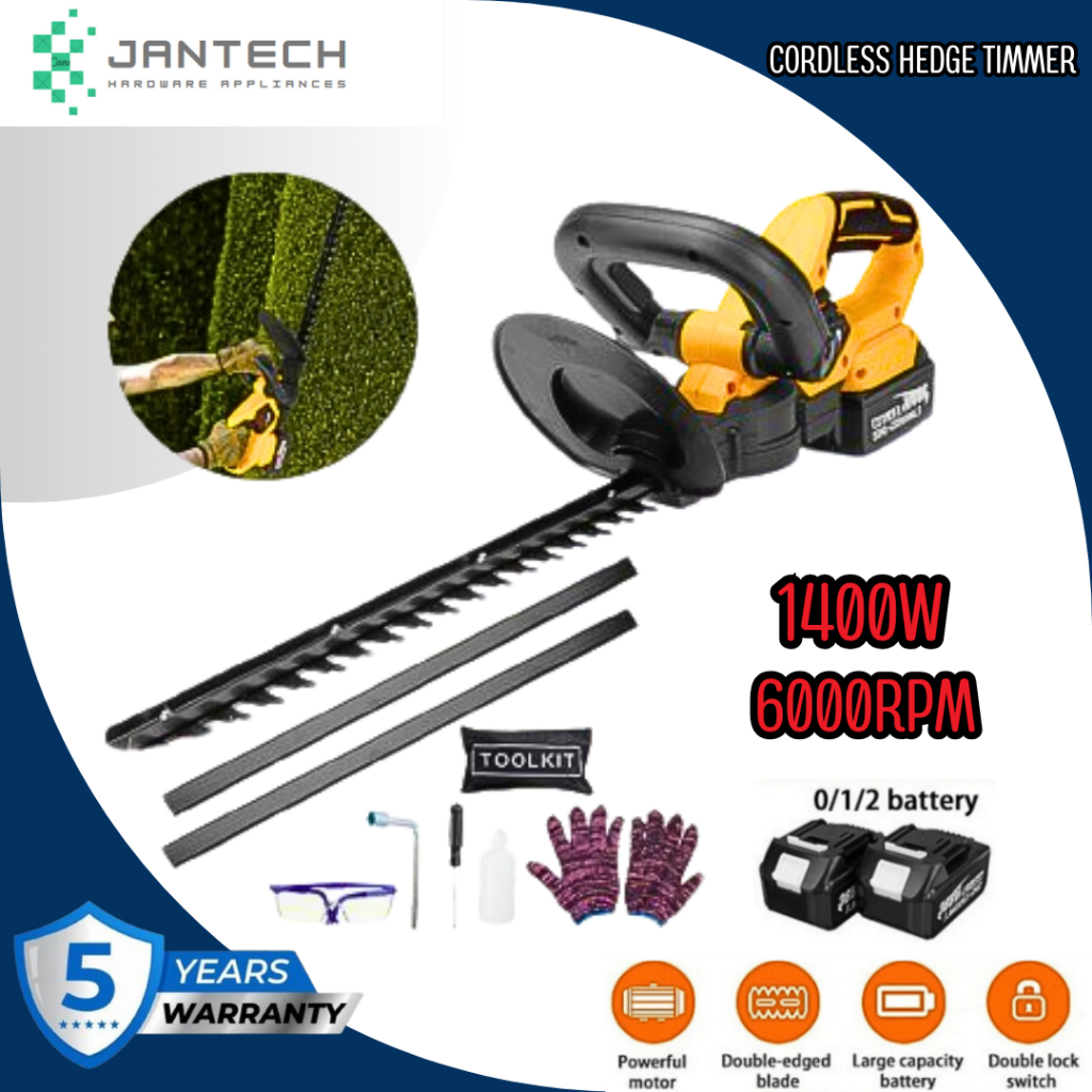 JANTECH 388 Vf Brushless Cordless Electric Hedge Trimmer Dual Action Grass Pruning Saw Garden ...