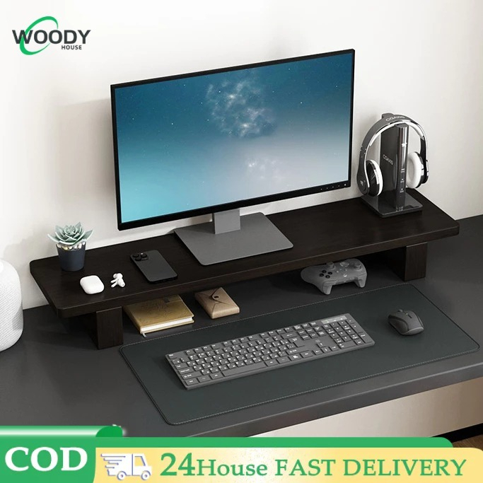 Natural bamboo wood Computer Monitor Screen Increased Stand Rack Office ...