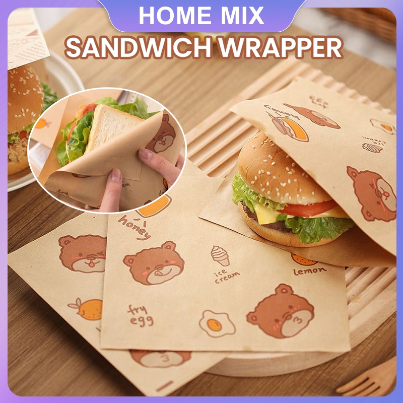 50Pcs Greaseproof Paper Burger Wrapper Paper Sandwich Packaging Bread ...