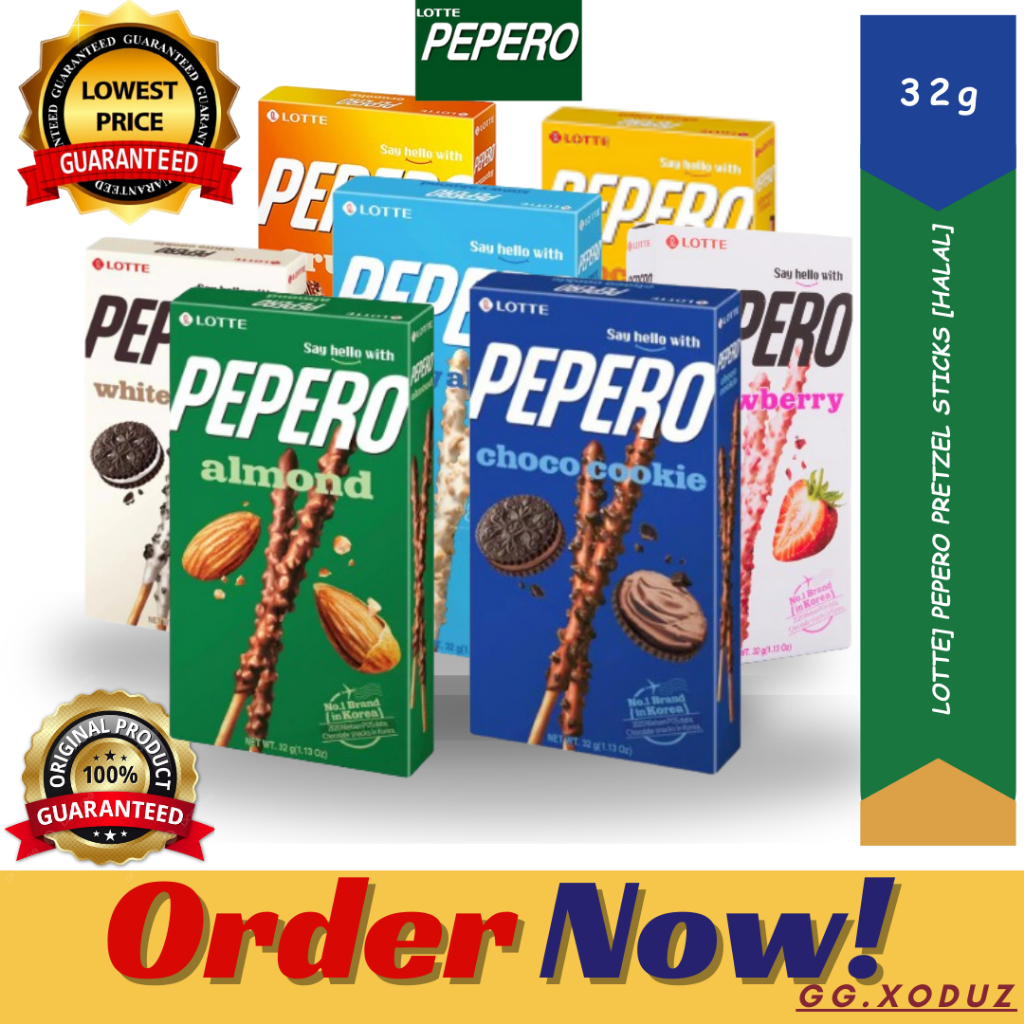 [LOTTE] PEPERO (32g) Almond, Snowy, White Cookie, Strawberry Korean ...