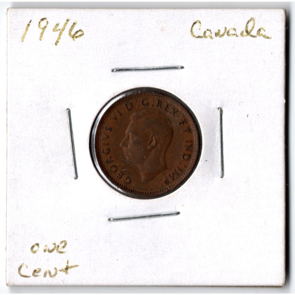 Vintage Canada 1 Cent 1946 Copper Canadian Coin World Currency George ...