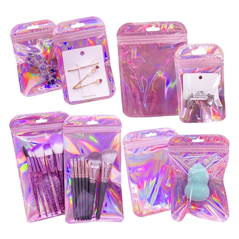 50pcs 4 Styles Laser Packaging Bag Flat Cosmetic Bag Holographic Mini ...