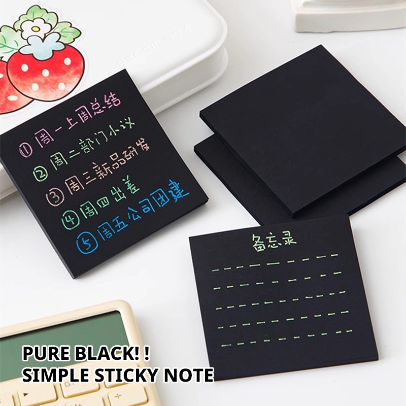50Pcs Pure Black Sticky Note Removable Message Note Paper Black N Times ...