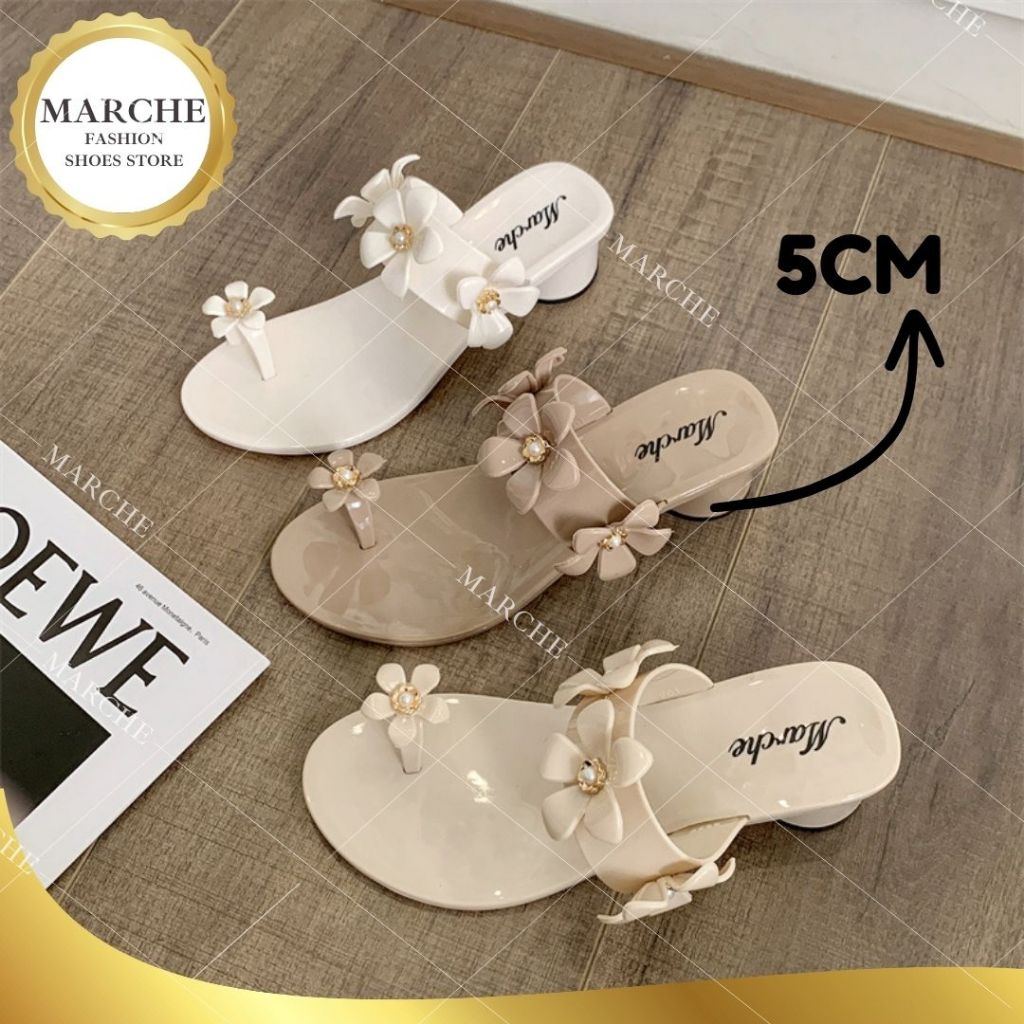 Marche Sandals For Women 2024 Summer Beach Open Toe Pearl Flower Strap ...