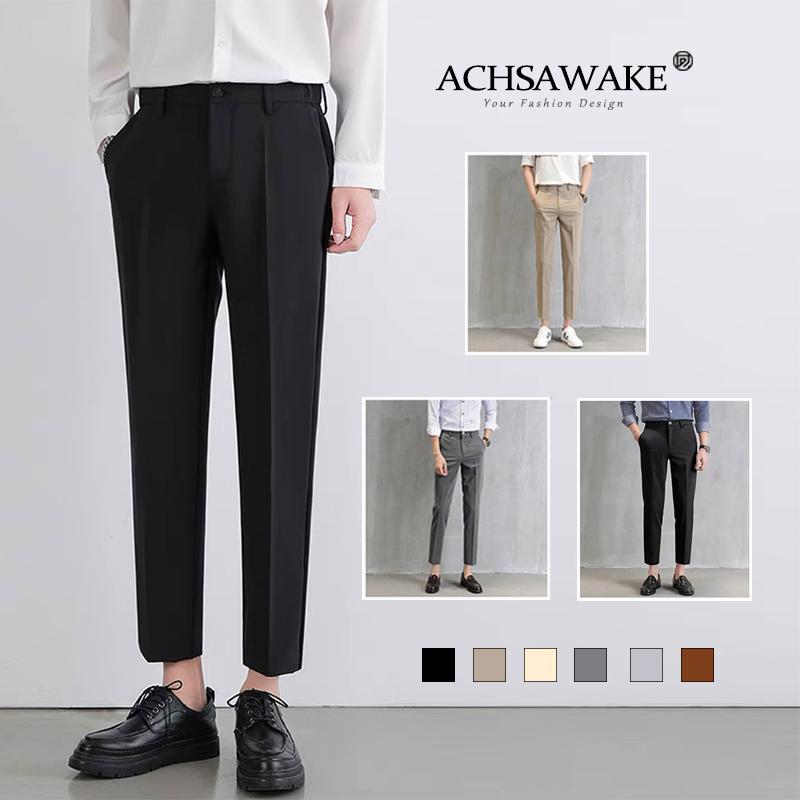 ACHSAWAKE Men's Pants Korean Fashion Suit Pants Casual Alvin Trousers ...