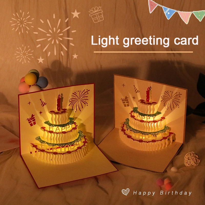 Creative Happy Birthday Cake 3D Pop-up Gift Card with Music and Light ...