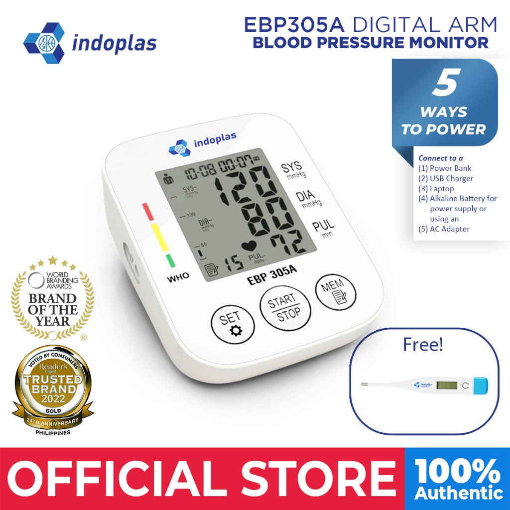 Indoplas Automatic Blood Pressure Monitor EBP305A USB-C Powered - FREE ...