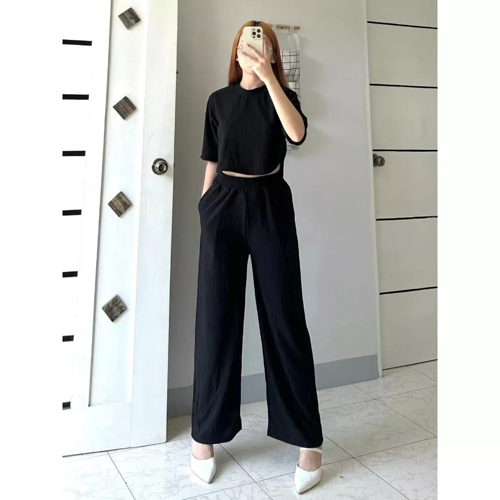 Terno set bark crepe material top & square pants for womens ootd formal ...